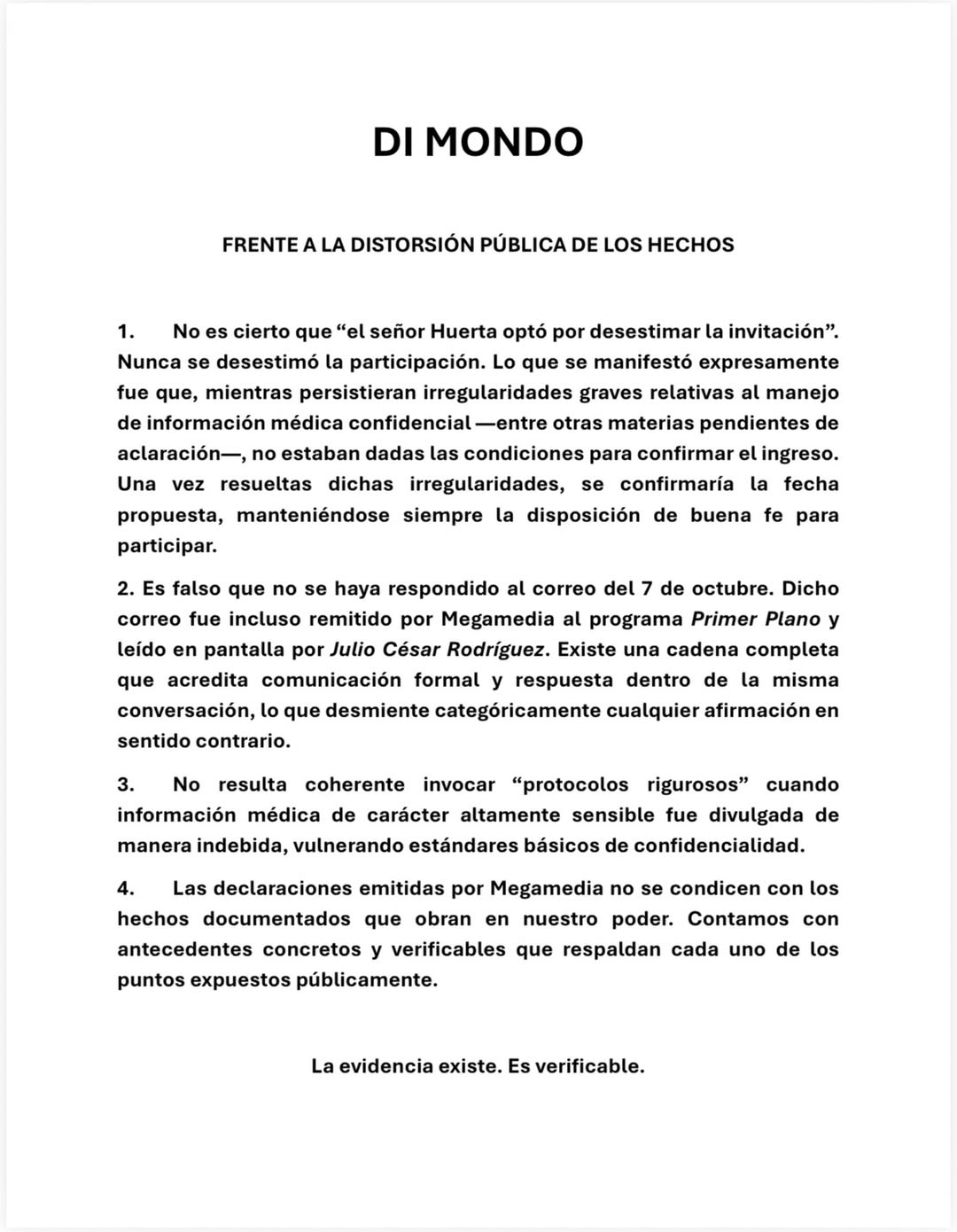 Di Mondo arremete contra Megamedia: “Información médica sensible fue ...